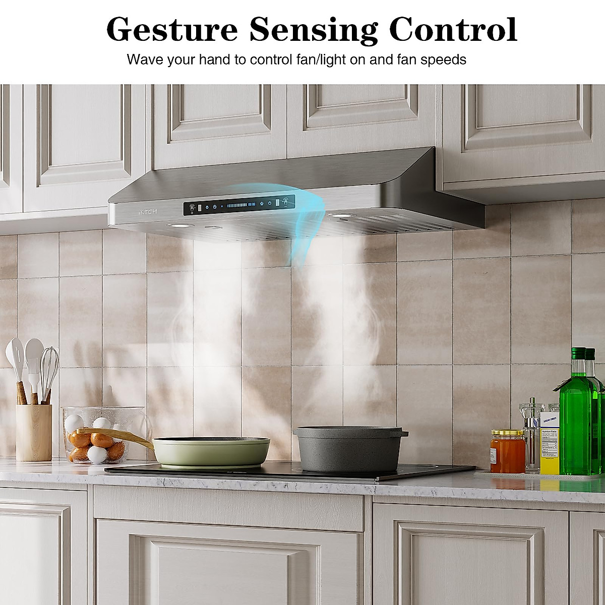 IKTCH 30 Inch Under Cabinet Range Hood, 900 CFM with 4-Speed Gesture Sensing & Touch Control, Stainless Steel Range Hood