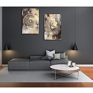 Creoate Abstract Wall Art, 2 Pieces Hand Painted Mandala Flowers Painting Canvas Print Wall Art Framed Artwork Set for Living Room Wall Decor, 16x24 Inchx 2pcs