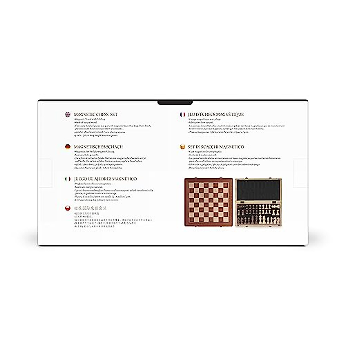 A&A 15 inch Foldable Wooden Magnetic Chess Set w/ 3 inch King Height Staunton Chess Pieces - Pine Box w/Mahogany & Maple Inlay