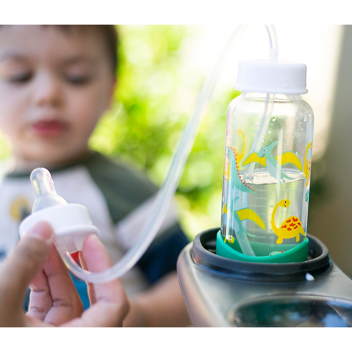 Hands-Free Baby Bottle - Anti-Colic Self Feeding Baby Bottle System 7 oz Glass Bottle (1 Pack - Blue)