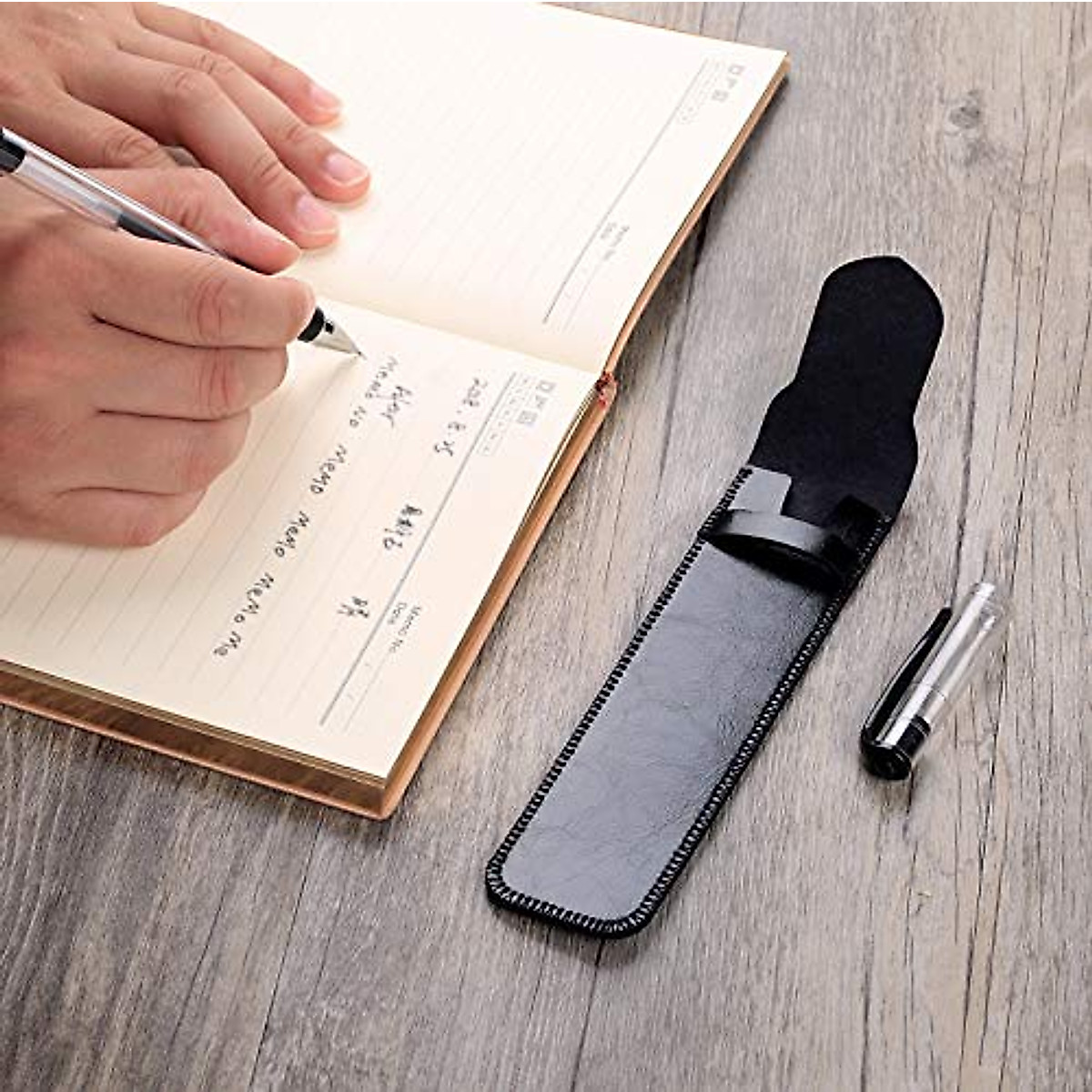 Daimay Leather Pen Case Holder Handmade Fountain Pen Pouch Soft Pen Protective Sleeve Cover for Ballpoint Pen, Stylus Touch Pen - Pack of 2 (Black & Brown)