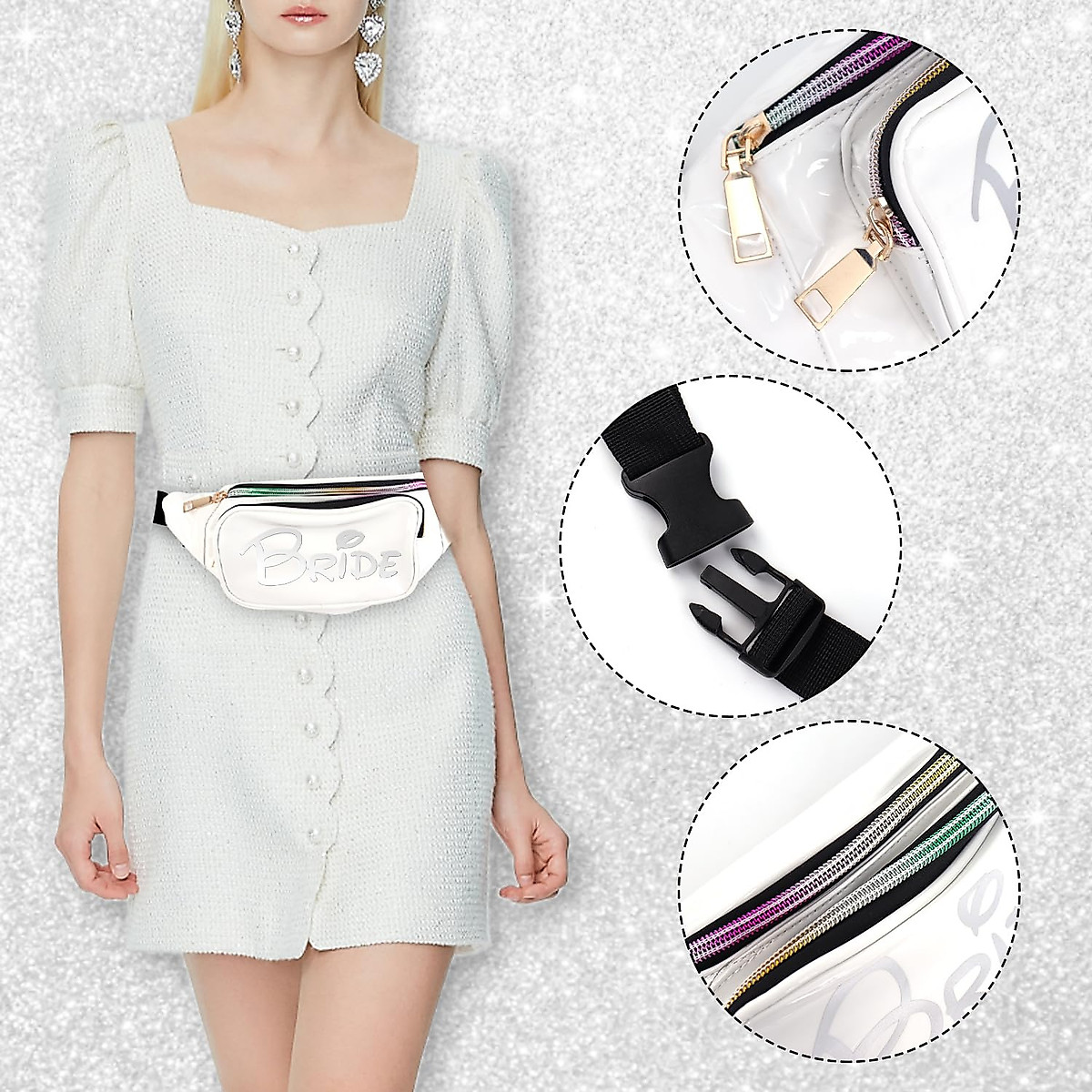 Chug Buddy Mouse Ears Set - Bride Accessories - Bachelorette Party Favors - Bride Bachelorette Outfit Accessories to Match Bachelorette Outfit for Bride - Magic Kingdom (Iridescent/White Bride, 1)