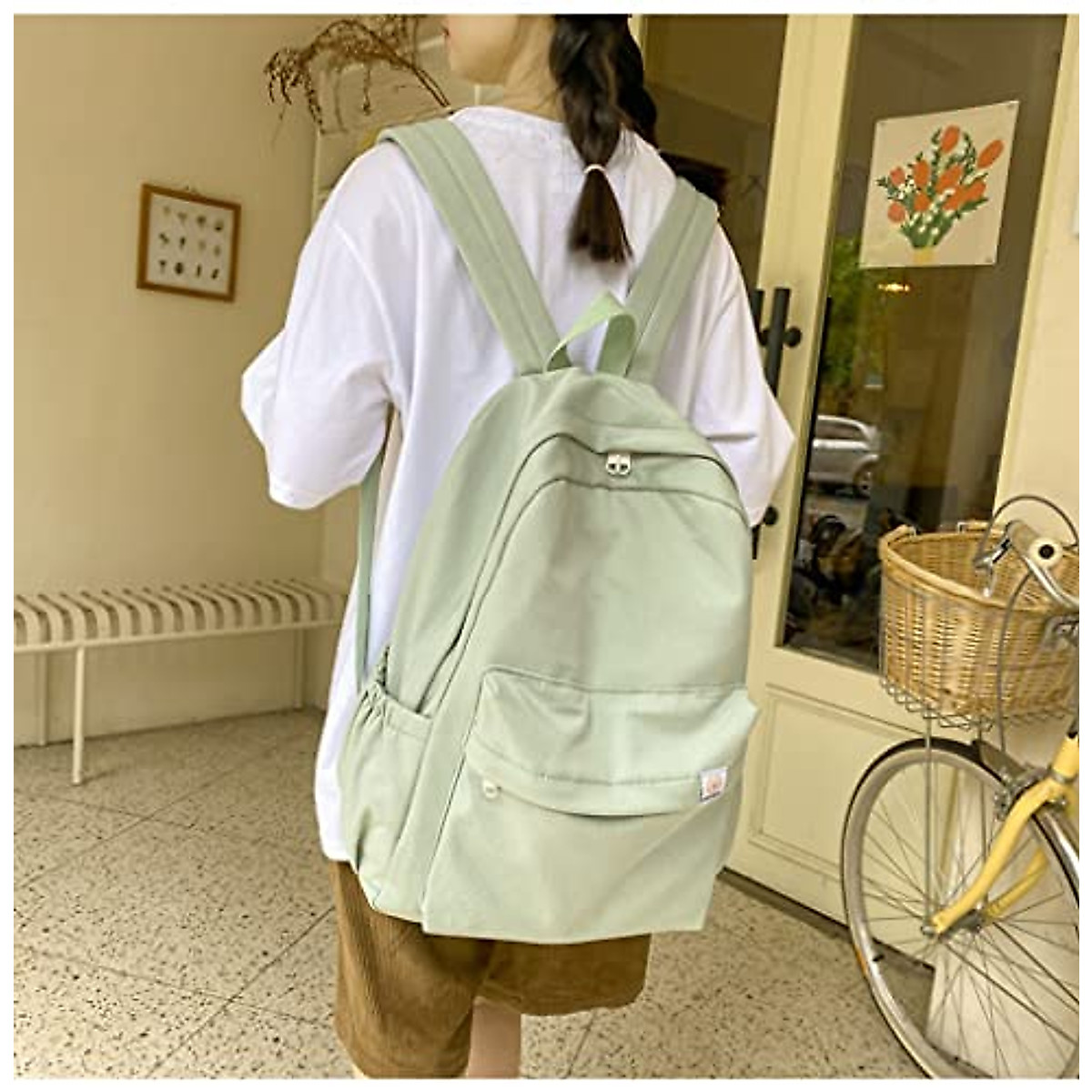 Sage Green Backpack for School, Large-capacity Casual Rucksack Kawaii Backpack for Teen Girls (Green)