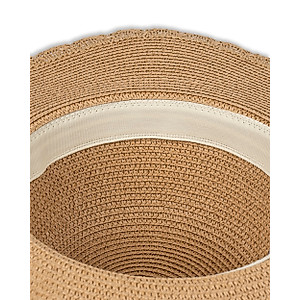 Jessica Simpson Womens Wide Brim Straw Hat, Tan, One Size