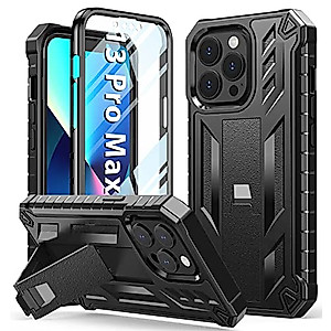 SOiOS for iPhone 13 Pro Max Case: Built in Kickstand - Military Grade Shockproof Durable Protective Phone Cover | Heavy Duty Drop Proof Full Protection TPU Bumper Hard Rugged Case 6.7 inch 2021 Black