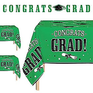 Oojami 3 Pack Table Cover Graduation Tableloths Graduation Party Large Size 54" x 108" Includes 1 Congrats Grad Banner Decorations for Class of 2023 (Green)