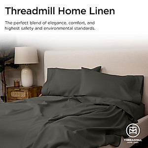 Threadmill Egyptian Cotton Sheets for King Size Bed | 100% Certified Egyptian Cotton King Bed Sheets Set | Snug Fit Elastic Deep Pocket King Sheets Soft, Breathable Solid Sateen | Dark Grey