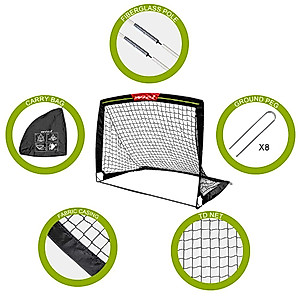 Wiel Soccer Goal, 4Ft x 3Ft Net Easy Fold-Up Training Goals W' Reflective Strips for Playing at Nightfall, Set of 2 for Family Team Kids Backyard Games