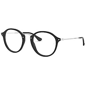 Ray-Ban RX2447V Round Prescription Eyeglass Frames, Black/Demo Lens, 49 mm