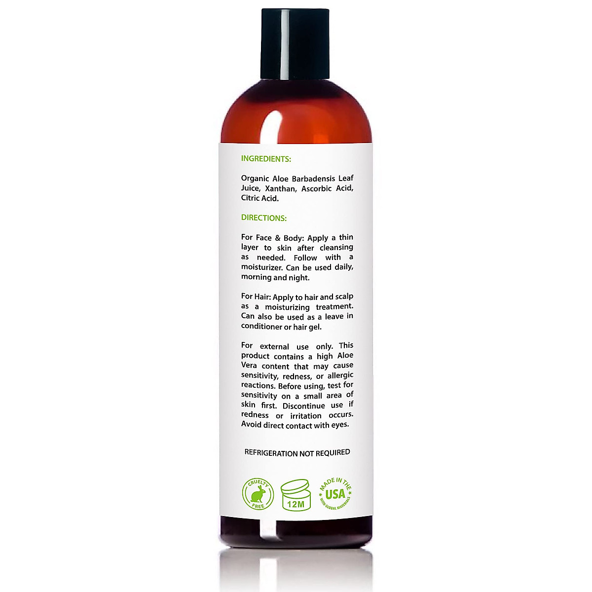 USDA Organic Aloe Vera Gel - For Face, Body, Hair - 100% Pure, After Sun Care