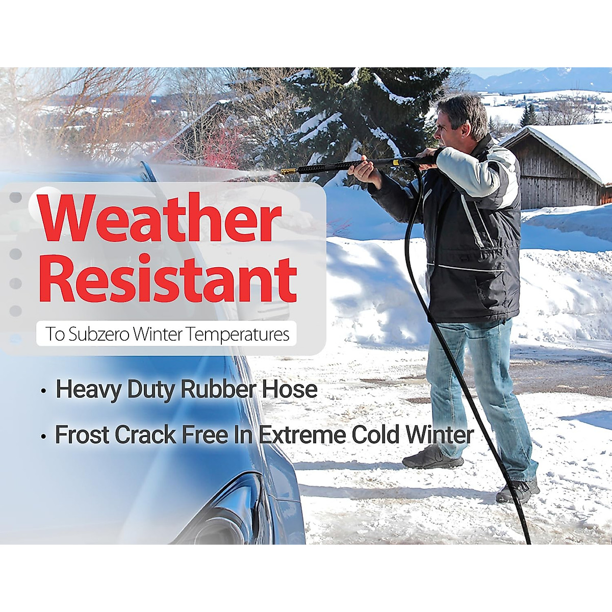 YAMATIC 3/8" Pressure Washer Hose 50FT Hot Water Power Washer Hose Max 212°F with Swivel Quick Connect, 4000 PSI Commercial Grade Steel Wire Braided & Synthetic Rubber Jacket, Kink Resistant