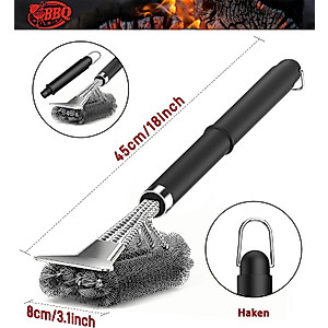 TNTOR Grill Brush with Scraper, 18" Adjustable Handle with Bottle Opener BBQ Grill Brush for Outdoor Grill/Smoker/Gas and Charcoal Grill Cleaning