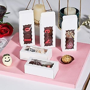 JCXGRVC 24PCS 4.17x2.16x1.37 Inches Elegant White Double Favor Boxes with Clear Window for Macaron, Chocolate, Small Cookies, Party Baby Showers Candy Treat Boxes