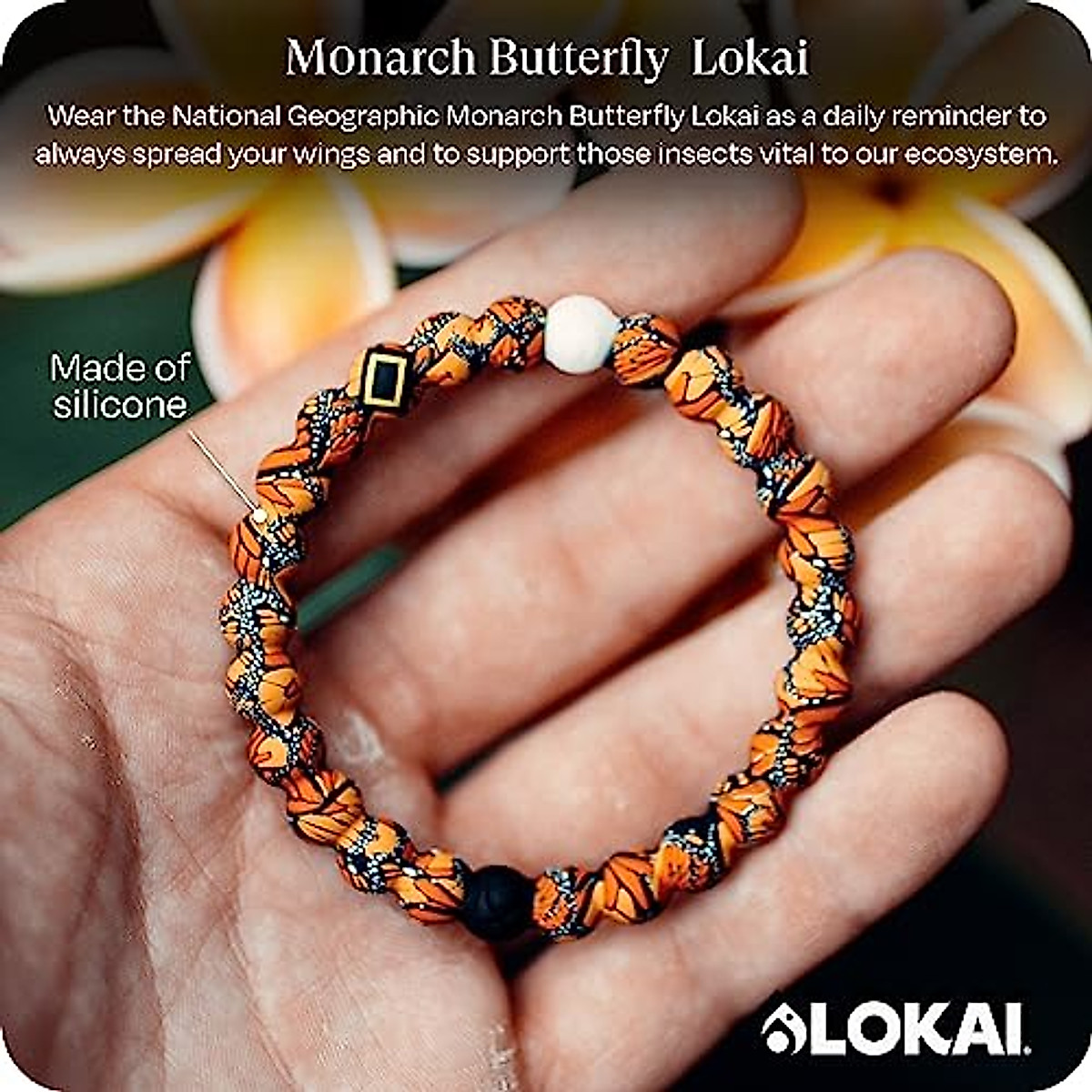 Lokai Silicone Beaded Bracelet for Women & Men, National Geographic Collection - Monarch Butterfly Style, (Small, 6 Inch Circumference) - Silicone Bracelet Slides-On, Comfortable Fit