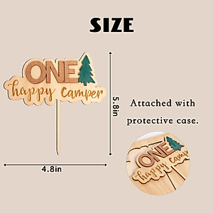 CIEQR One Happy Camper Cake Topper - Camping Theme Wooden Cake Topper, First Birthday Cake Decoration for Baby Shower, 1st Birthday Party, Anniversary, Baby Photo Booth Props...