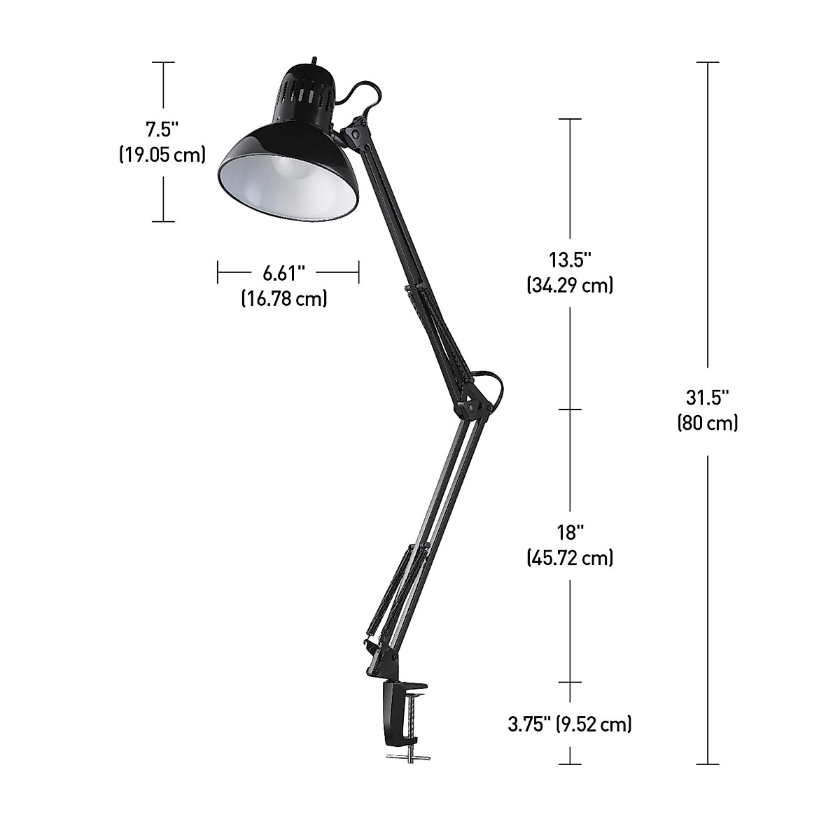 Globe Electric 12641 32" Swing-Arm Clamp-On Lamp, Black Finish, LED Bulb Included, Home Office Accessories, Desk Lamps for Home Office, Home Décor, Desk Lamp, Nightstand, Room Décor, Reading Lamp