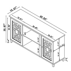 LKTART 60'' Modern Wood Buffet Sideboard Storage Cabinet with 2 Doors and Open Shelves Sideboard Entry Console Table for Living Room Dining Room Kitchen Hallway