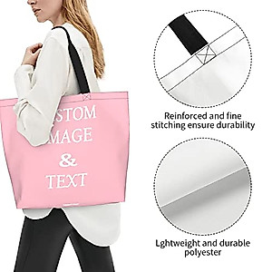 Custom Large Tote Bag,Design Your Own Shoulder Bag Personalized Top Handle Satchel Handbag for Work Travel Business Shopping or Leisure Pink