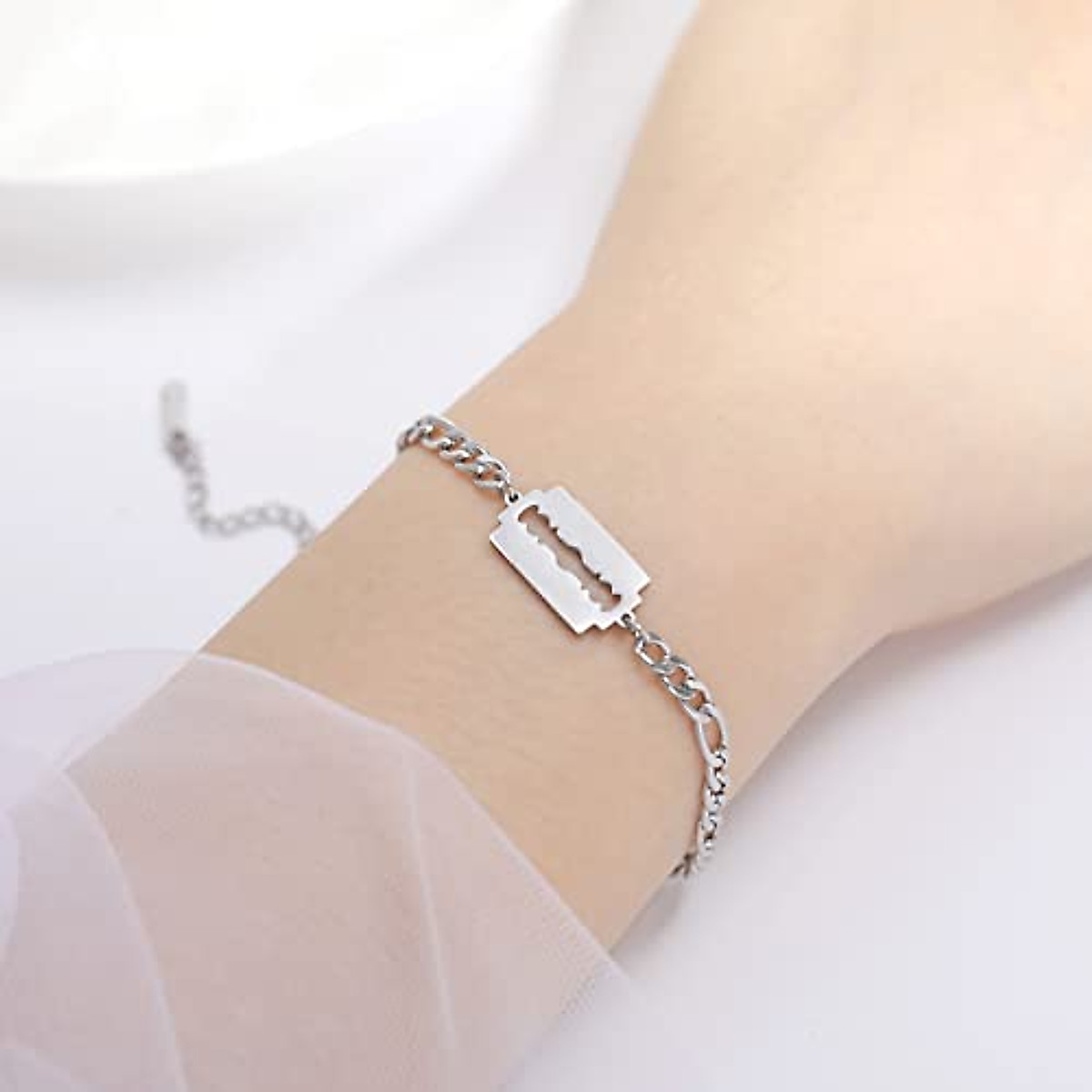 EUEAVAN Punk Stainless Steel Razor Blade Bracelet Personalize Hip Hop Dog Tag Couple Bracelet Women's Bracelets