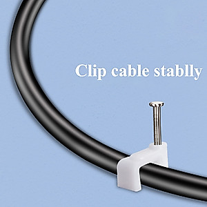 Ethernet Cable Clips White 8mm 200pcs, Single Coaxial Cable Clamps with Nail for CAT5, CAT6, CAT7 Flat Wire