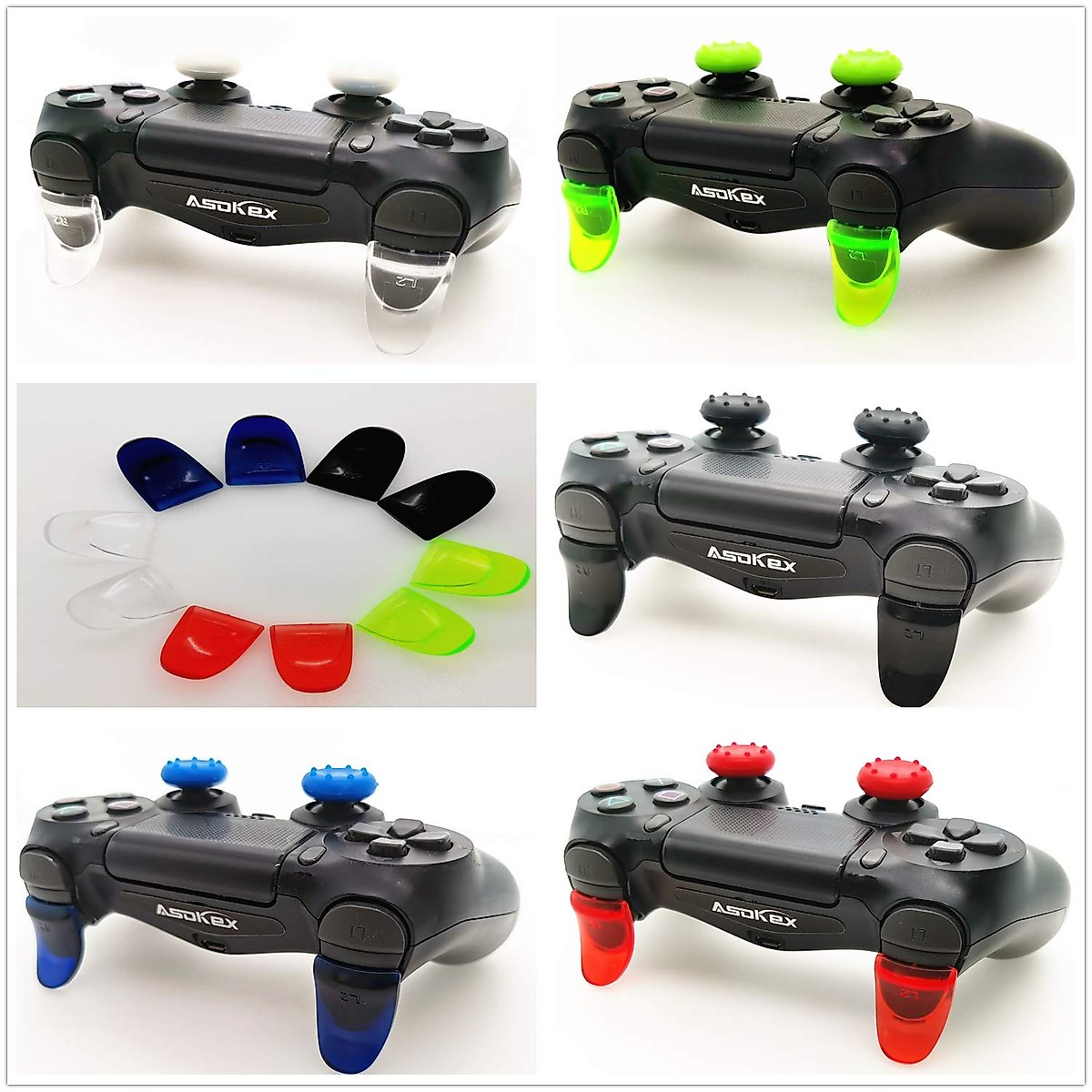 L2 R2 Ps4 Trigger Extenders (2 Pairs L2 R2 Triggers, 4pcs Joystick Cap, 2 Pairs LED Light Bar Decal) for Ps4 Controller(Blue)
