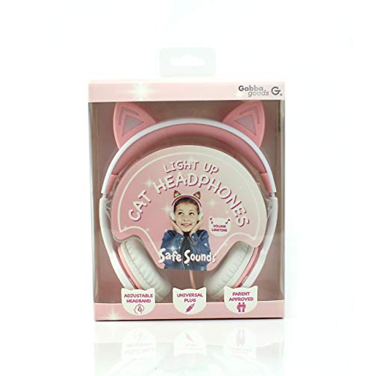 Gabba Goods Premium Kid's/Children's Safe Sound LED Light Up in The Dark Cat Over The Ear Comfort Padded Stereo Headphones with AUX Cable | Earphones - 85 Decibels