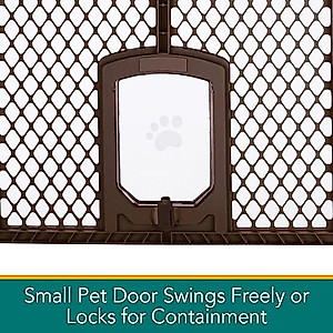North States MyPet Petyard Passage: Made in USA, 4-panel pet enclosure with lockable pet door. Freestanding. 7 sq. ft of play area (26" Tall, Brown)