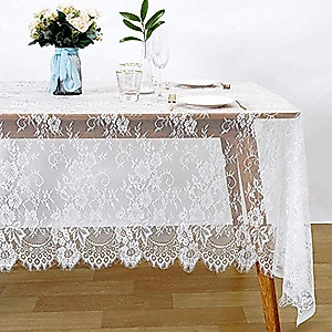 B-COOL 2 Pieces Lace Tablecloth 60 x 120 Inch Wedding Rectangle Overlay for Tables Rustic Vintage White Table Cover