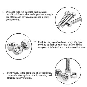 DYWISHKEY 70 Pieces M5 x 20mm/25mm/30mm/35mm/40mm Stainless Steel 304 Hex Socket Head Cap Bolts and Nuts Kit
