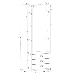 MoNiBloom Bamboo Garment Rack with 3 Drawers and 8 Hooks, Clothes Racks Storage Shelving Organizer Unit for Bedroom Laundry Room Guest Room, Brown
