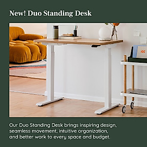 Branch Duo Standing Desk 48 Inches - Adjustable Standing Desk with 20” Range - OLED Control Panel - Frameless Design & Compact Size Suitable for Many Spaces - Woodgrain Base - White Top