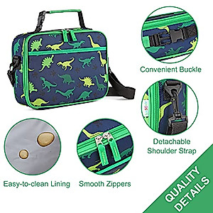 VASCHY Lunch Box Bag for Kids, Reusable Insulated Lunch Box Containers Coolers for Toddler Boys and Girls with Detachable Shoulder Strap for Daycare School Dinosaurs
