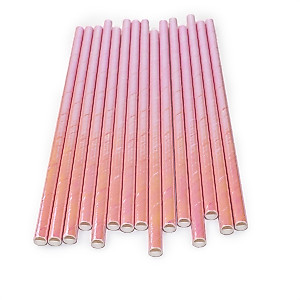 Iridescent Pink Paper Drinking Straws - Box of 100 Biodegradable Pearl Foil Straws for Milk, Juice, Swizzle Sticks for Treat Display Party Decor