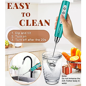 YUSWKO Milk Frother Handheld for Coffee, Rechargeable Drink Mixer with 3 Heads 3 Speeds Electric Coffee Frother Whisk, Gift for Many Occasions and Festival