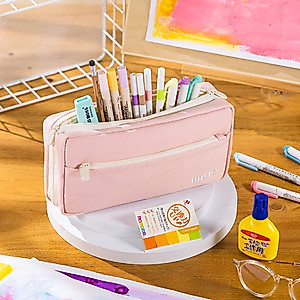 iSuperb Big Capacity Pencil Case Large Pencil Pouch Passport Bag Zipper Storage Cosmetic Makeup Bag Organizers for Women (Light Blue)