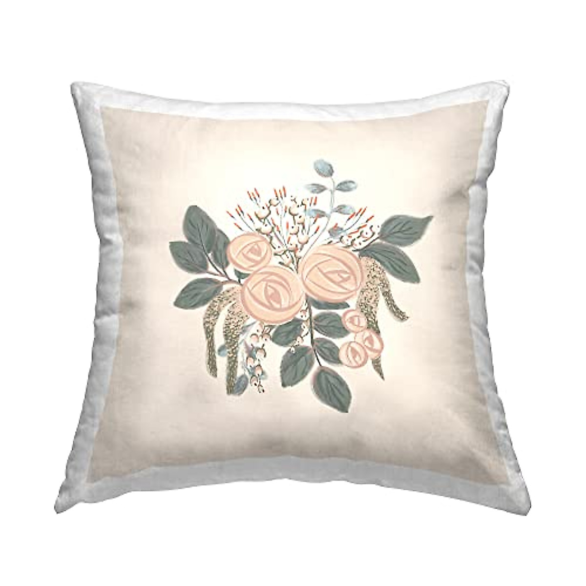 Stupell Industries Dainty Rose Buds Blooming Botanical Flowers Design by Birgit Maria Kiennast Throw Pillow, 18 x 18, Beige