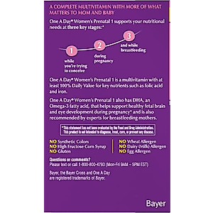 One A Day Women's Prenatal 1 Multivitamin Including Vitamin A, Vitamin C, Vitamin D, B6, B12, Iron, Omega-3 DHA & more, Tablet,Softgels, 60 Count - Supplement for Before, During, & Post Pregnancy