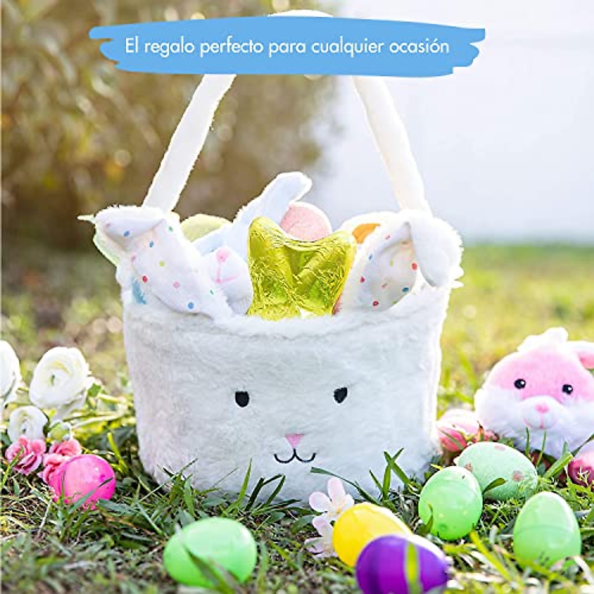Homarden Plush Bunny Storage Baskets - Foldable Ears Candy Bag Easter Egg Basket - Bunny Basket for Kids - Toy Storage and Candy Bucket for Easter Egg Hunt Play Time or Kids Birthday Party