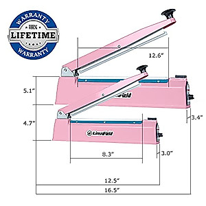 LinsnField Sealer Pro - 8 inch Impulse Heat Sealer - 2mm Sealing Width - Manual Heat Sealer Machine for All Bags - Most Heavy Duty for Strong, Secure Sealing for Long Term Food Storage - Extra 2 Replacements, 2 Fuses Included(Pink)