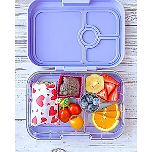 Yumbox Leakproof Bento Box Panino: 4-Compartment Kids & Adults Bento; Perfect for Sandwich Packed Lunch; Compact 8.5x6x1.8; Healthy Portions (Lulu Purple with Paris Themed Tray)