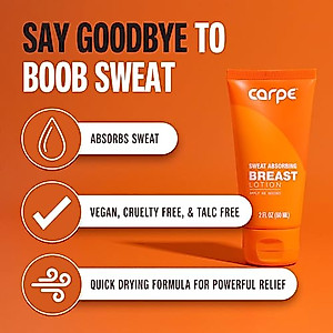 Carpe Sweat Absorbing Breast - Helps Keep Your Breasts and Skin Folds Dry - Sweat Absorbing Lotion - Helps Control Under Breast Sweat - Great For Chafing and Stain Prevention