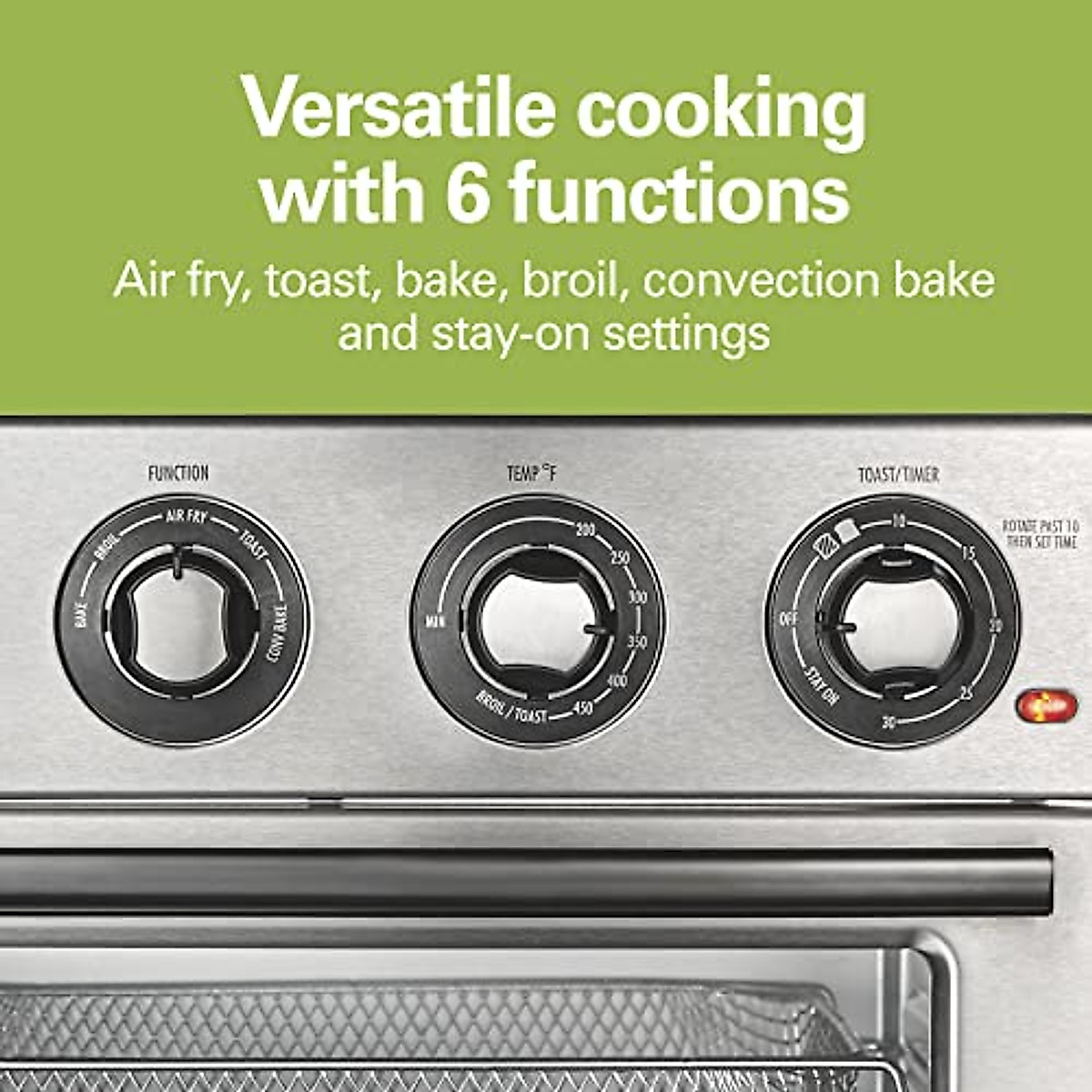 Hamilton Beach Air Fryer Countertop Toaster Oven, Includes Bake, Broil, and Toast, Fits 12” Pizza, 1800 Watts, 6 Cooking Modes, Stainless Steel