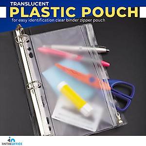 1InTheOffice Clear Pencil Pouch For 3 Ring Binder, Ring Binder Pockets with Zipper, Vinyl, 4 Pack