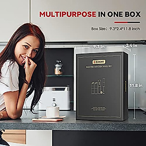 EUHOMY 4-in-1 Electric Wine Opener Gift Box with Foil Cutter, Cordless Electric Wine Bottle Opener Battery Powered, Salt Pepper Grinder, Handheld Milk Frother Kitchen Tool Set.