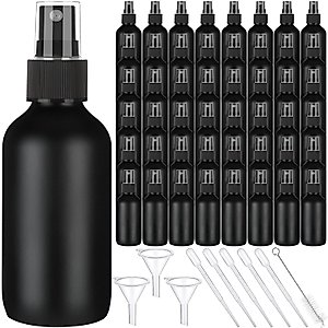 Nuogo 50 Pieces Mini Glass Spray Bottles Bulk 4 Oz Spray Bottles Fine Mist Glass Bottles with Funnel Dropper and Cleaning Brush Refillable for Essential Oils, Perfumes and Aromatherapy (Black)