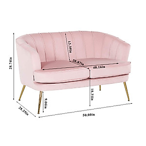 Artechworks Contemporary Velvet Loveseat Chair with Gold-Finished Metal Legs, 2-Seat Sofa for Living Room, Bedroom, Home Office, Pink