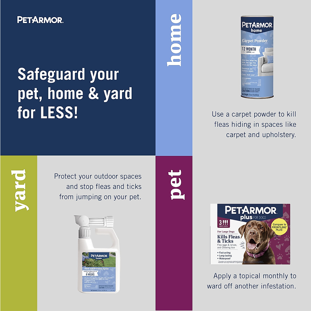 PetArmor Plus Flea & Tick Prevention for Cats Over 1.5 lbs (3 Doses) + PetArmor Home Carpet Spray and Yard Spray for Fleas & Ticks, Total Flea & Tick Prevention