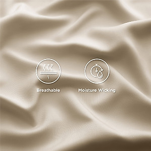 Bedsure King Size Sheet Set, Cooling Sheets King, Rayon Derived from Bamboo, Deep Pocket Up to 16", Breathable & Soft Bed Sheets, Hotel Luxury Silky Bedding Sheets & Pillowcases, Beige