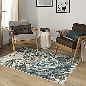 RUGGABLE Camellia Washable Rug - Perfect Floral Area Rug for Living Room Bedroom Kitchen - Pet & Child Friendly - Stain & Water Resistant - Jade 3'x5' (Standard Pad)