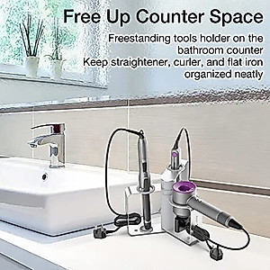 GREENTEC Foldable Hair Dryer Holder, 3 in 1 Hairstyling Tools Organizer, Curing Wand Stand, Heat Resistant Organizer for Flat Iron, Stainless Steel Holder for Bathroom, Cabinet, Salon Station